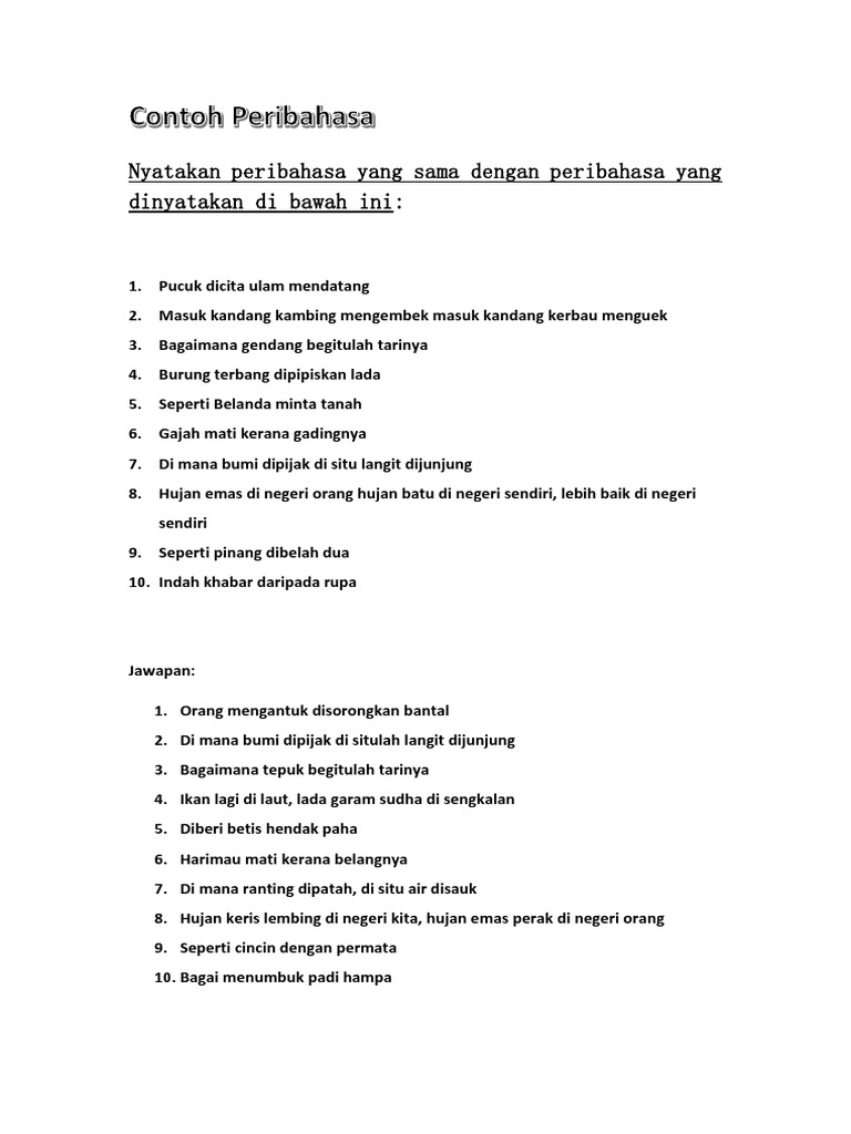 Contoh Peribahasa | PDF | Kajian Bahasa Asing