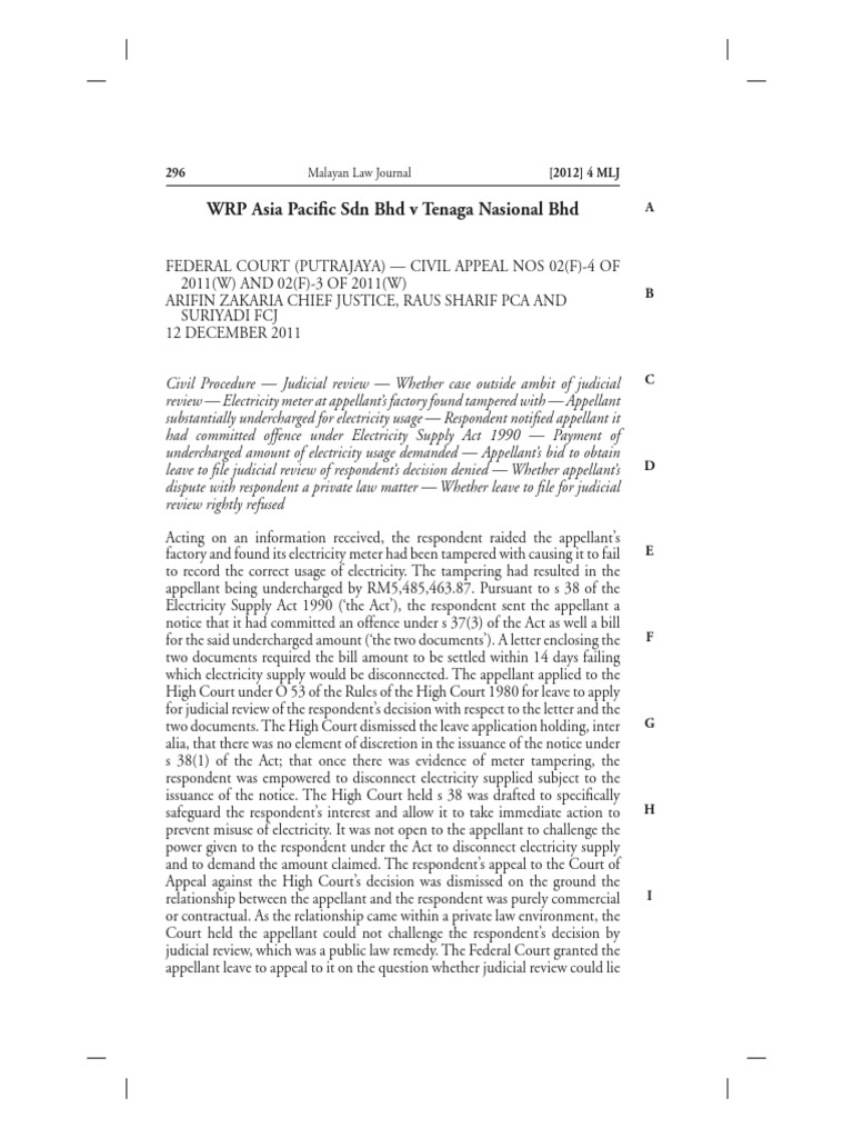 WRP Asia Pacific SDN BHD V Tenaga Nasional B | PDF | Certiorari | Appeal