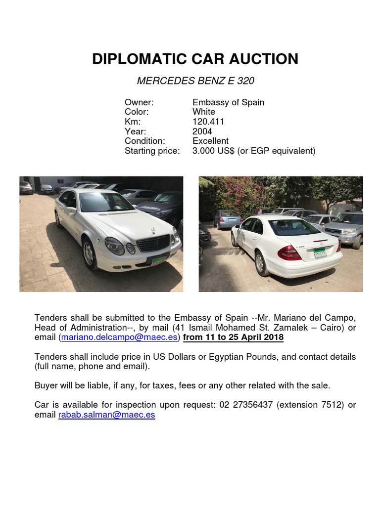Diplomatic Car Auction - Mercedes Benz | PDF
