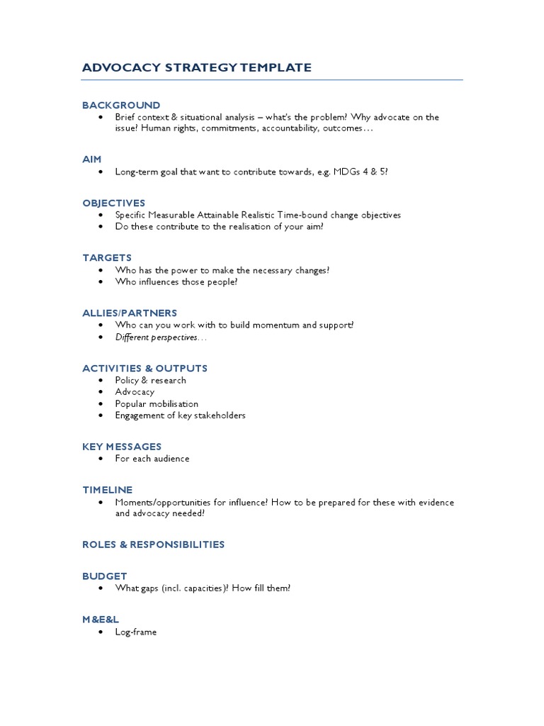 Advocacy Strategy Template: Background | PDF