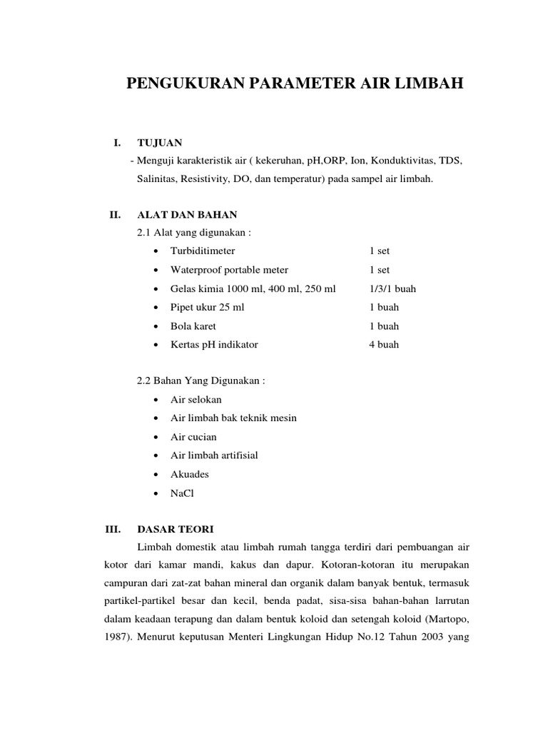 Laporan Tetap Pengukuran Parameter Air Limbah | PDF