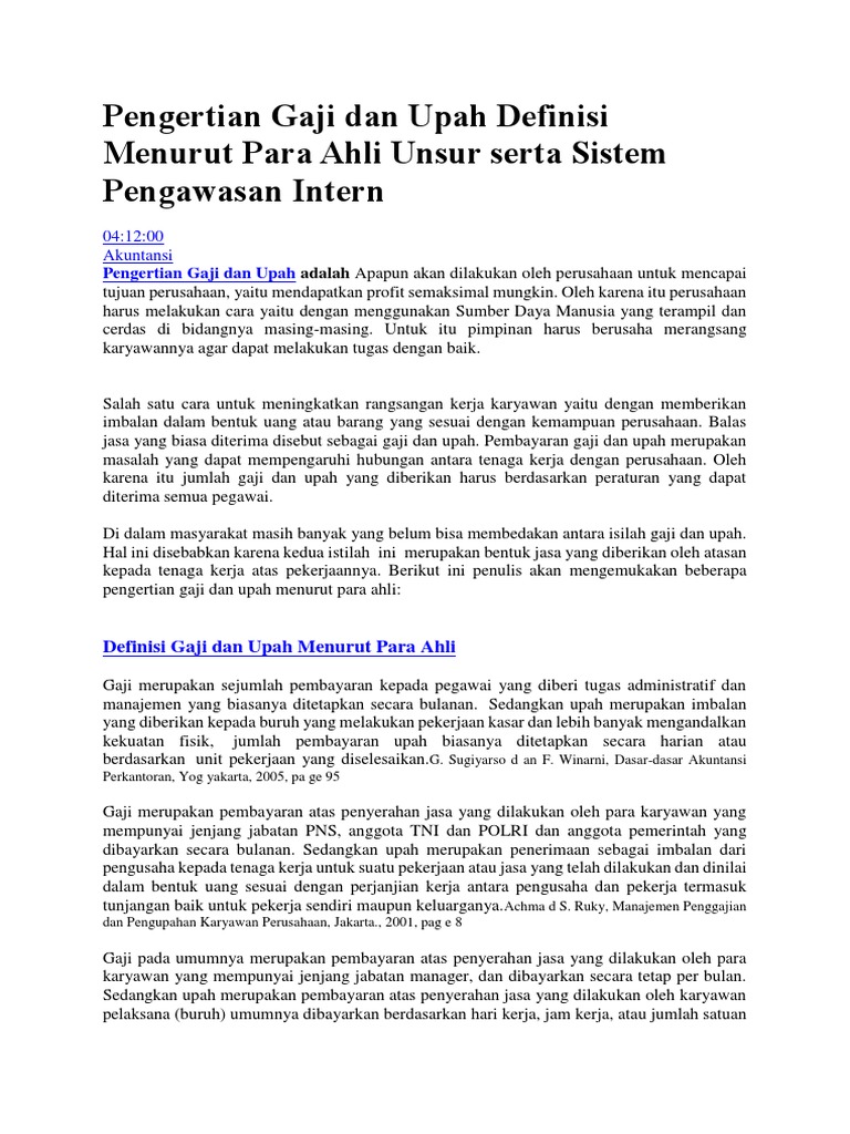 Pengertian Gaji Dan Upah Definisi Menurut para Ahli Unsur Serta Sistem ...