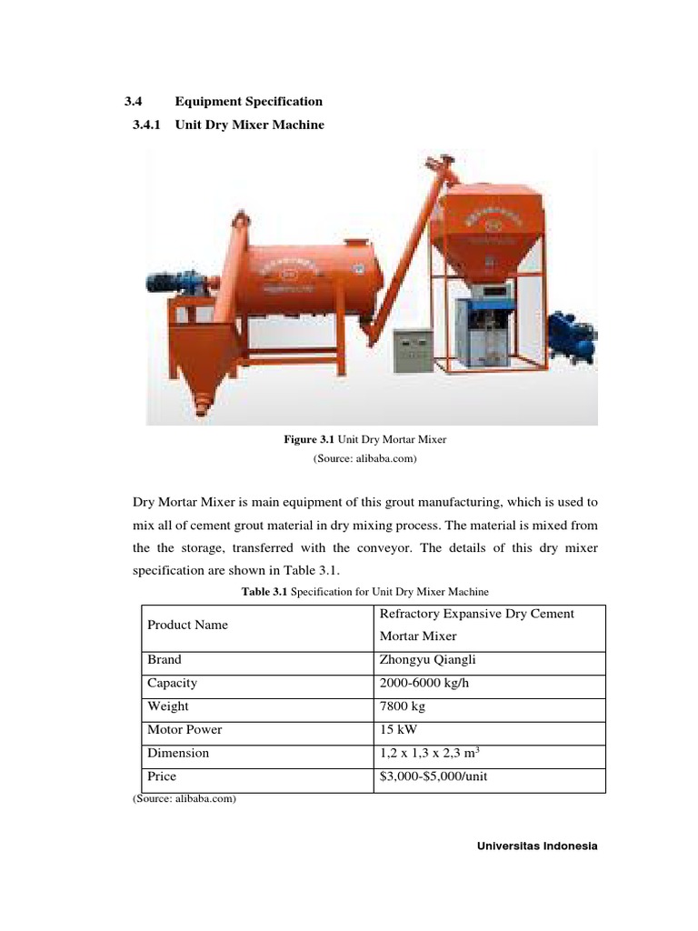 Equipment Specifications for Cement Grout Manufacturing Process | PDF ...