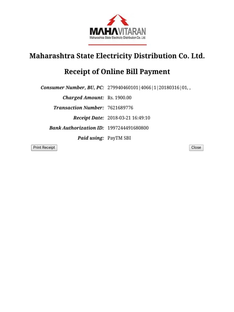 Maharashtra State Electricity Distribution Co. Ltd. Receipt of Online ...