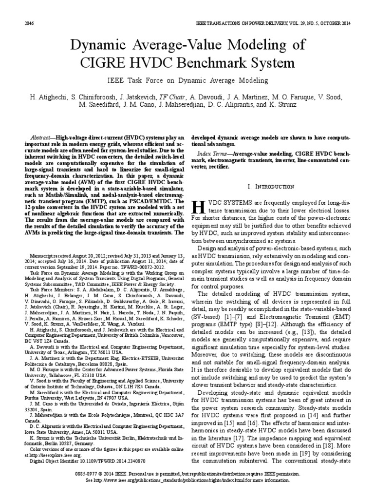 Dynamic Average-Value Modeling of CIGRE HVDC Benchmark System | PDF | Power Inverter | Rectifier