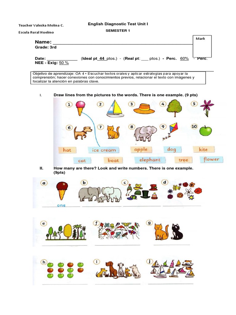 Diagnostic Test 3rd Grade | PDF