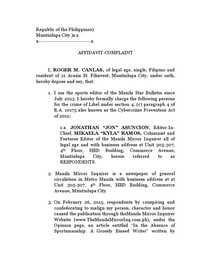 Complaint Elibel | PDF | Defamation | Affidavit