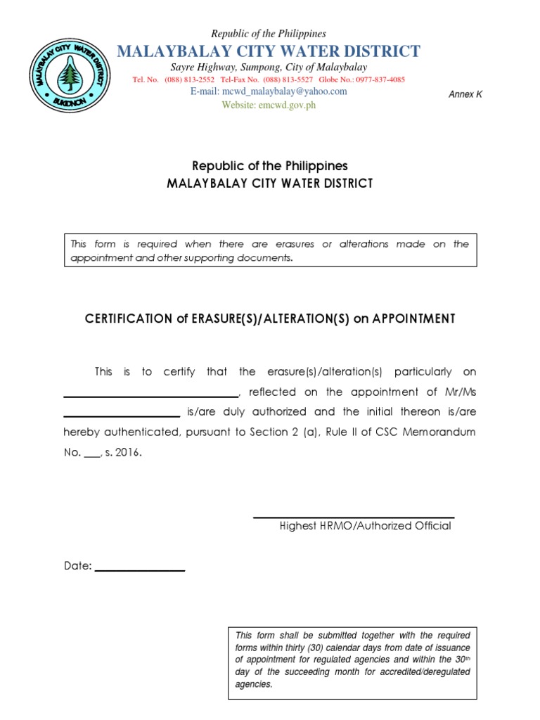 Annex L Certificate of Erasures Alteration | PDF