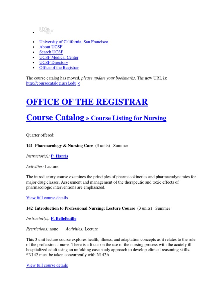 UCSF Nursing Course Catalog Overview | PDF | Nursing | Psychiatry