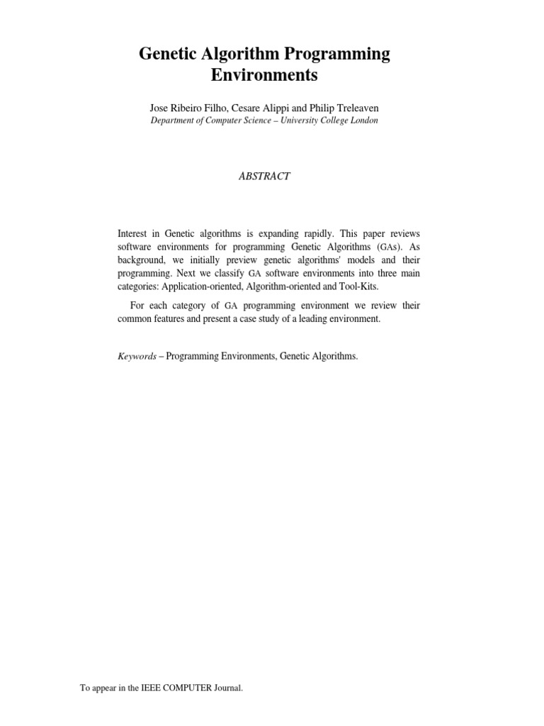 Genetic Algorithm Programming Environments: Jose Ribeiro Filho, Cesare ...