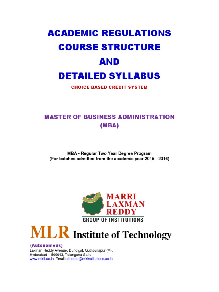 Mlrit Mba-Syllabus PDF | PDF | Thesis | Master Of Business Administration