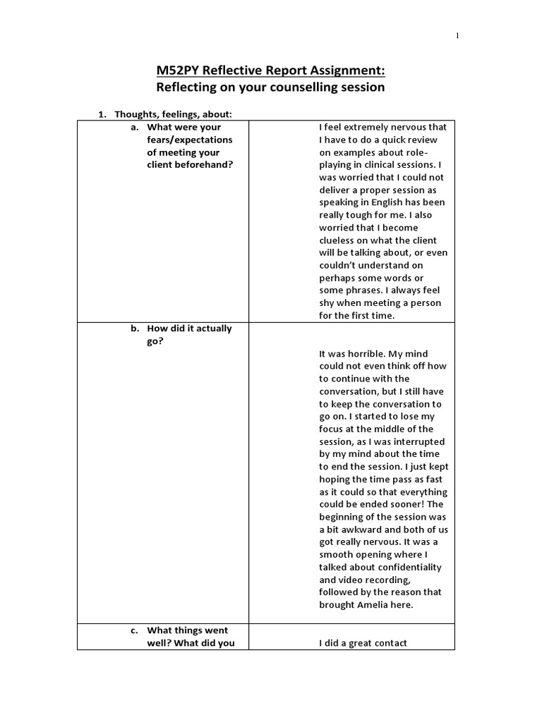 Reflecting On Your Counselling Session - Worksheet | PDF | Mind ...