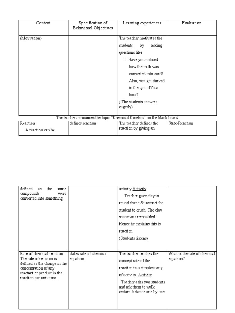 Lesson Plan | PDF | Reaction Rate | Unit Processes