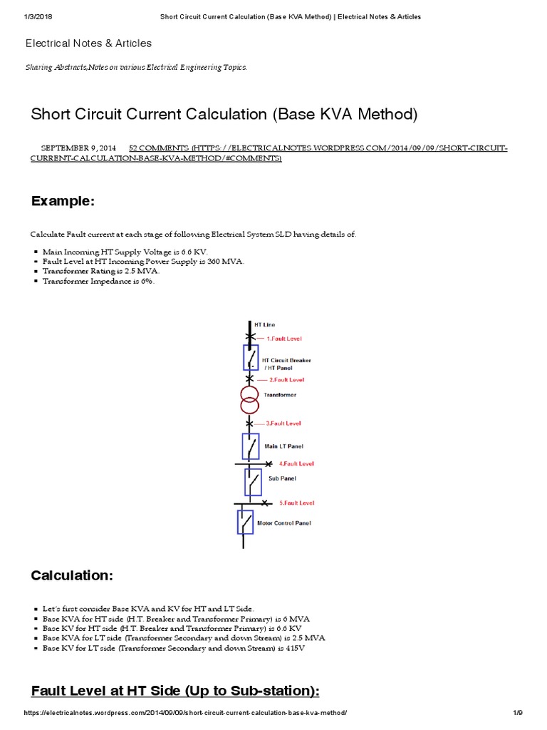Short Circuit Current Calculation (Base KVA Method) - Electrical Notes ...
