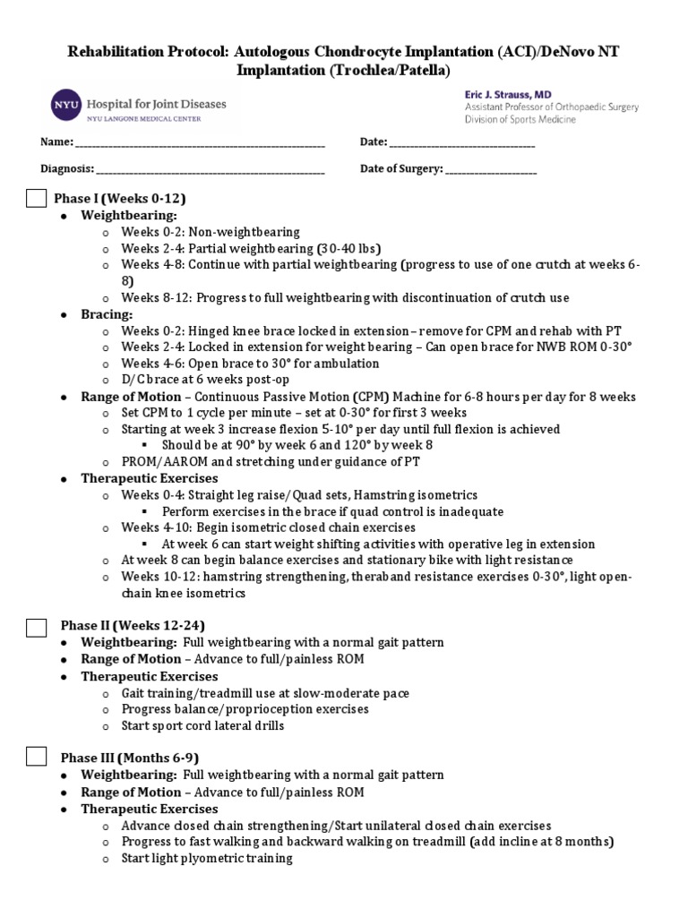 Aci Denovo Implantation Trochlea Patella Rehab Protocol | PDF | Knee ...