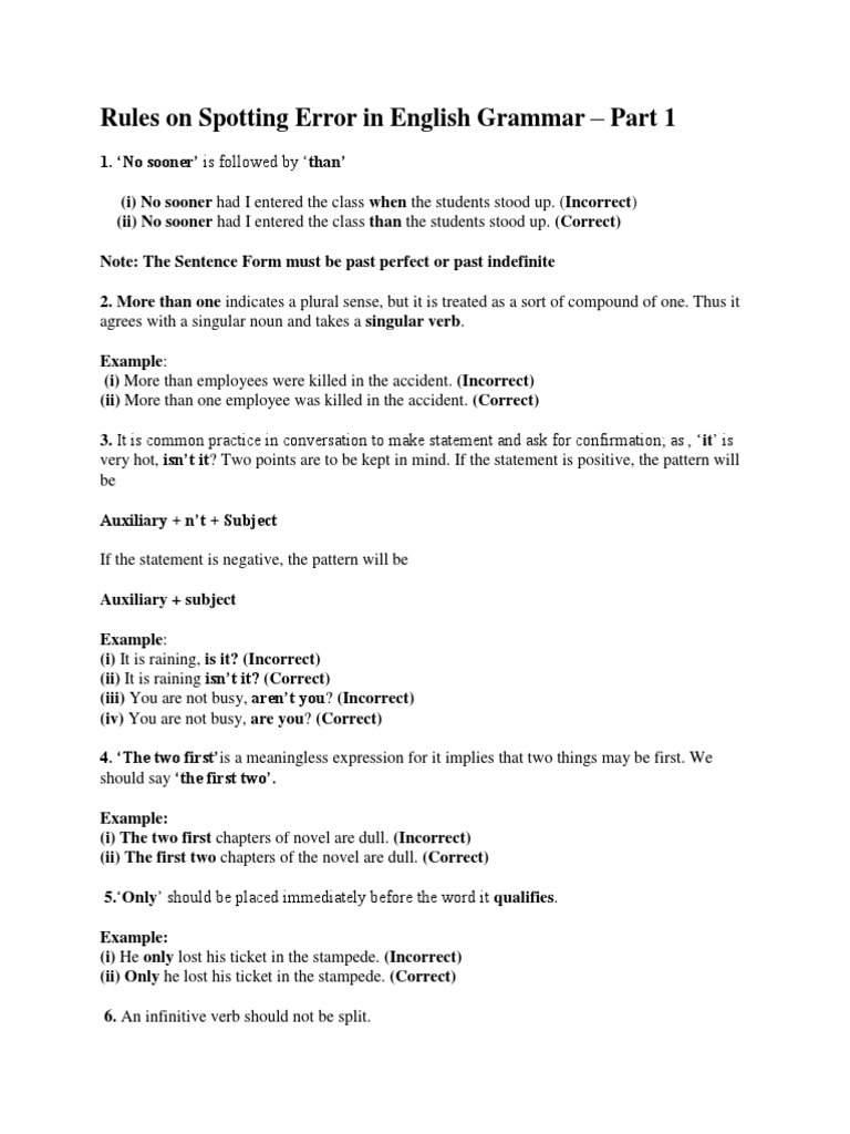 Rules On Spotting Error in English Grammar | PDF | Grammatical Number ...