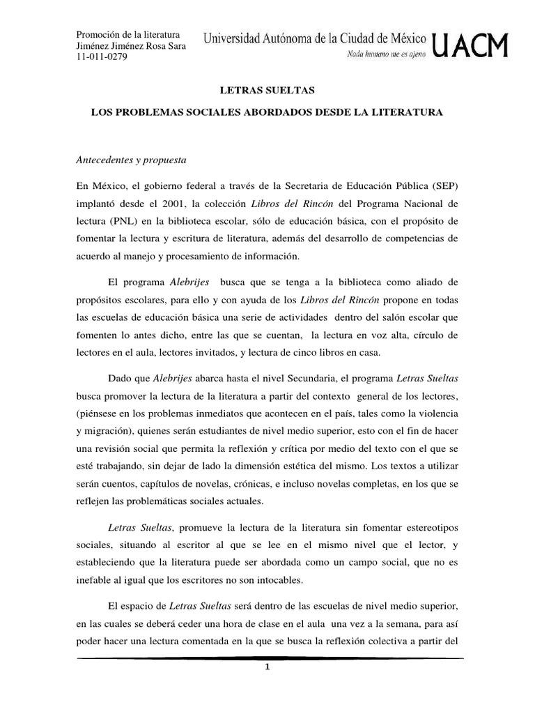 Letras Sueltas Los Problemas Sociales Abordados Desde La Literatura ...