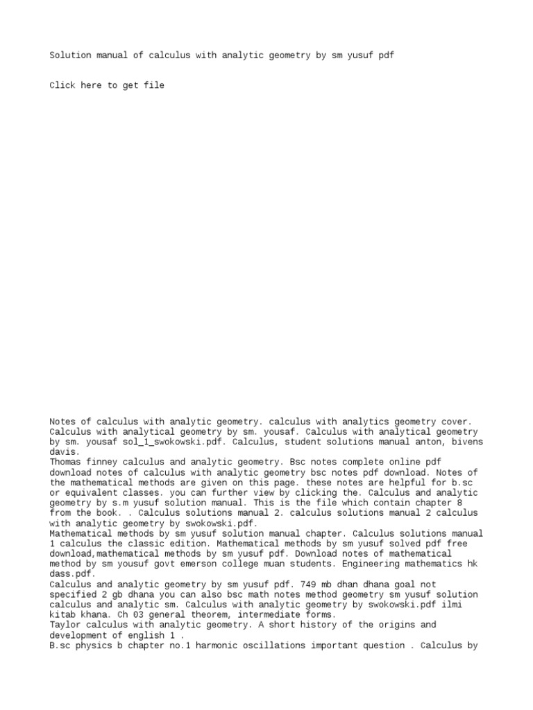 Solution Manual of Calculus With Analytic Geometry by SM Yusuf PDF | PDF | Calculus | Analytic ...