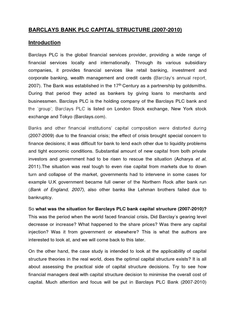 Case Study Barclays Final | PDF | Capital Structure | Cost Of Capital
