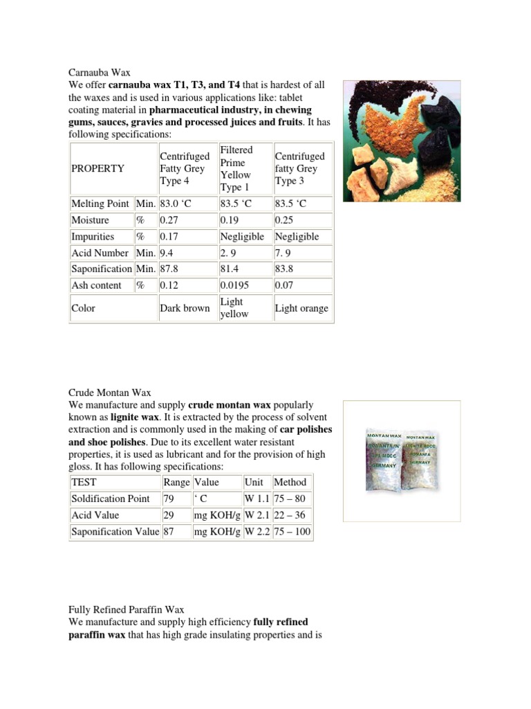 Waxes (All Types) - Specification | PDF | Wax | Viscosity