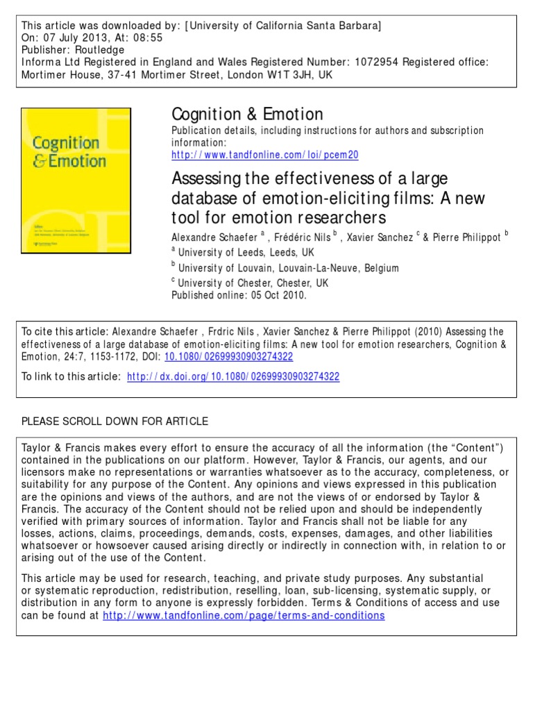Emotion-Eliciting Film Database Assessment | PDF | Affect (Psychology ...