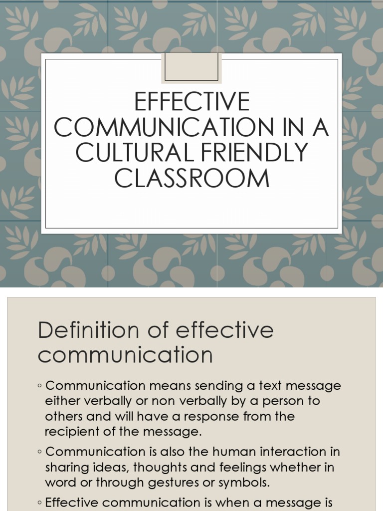 Effective Communication in A Cultural Friendly Classroom | PDF ...