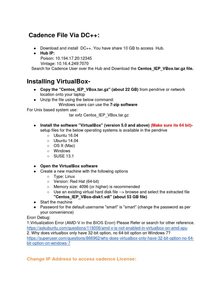 Installing VirtualBox Cadence | PDF | Operating System | 64 Bit Computing