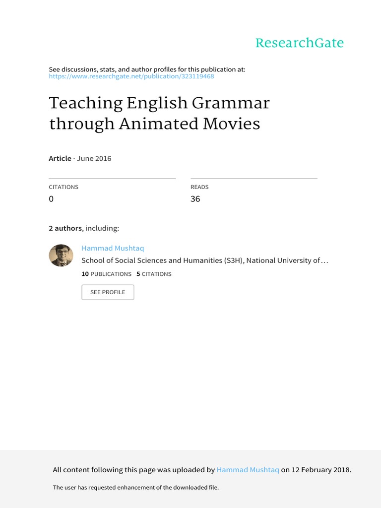 Teaching English Grammar Through Animated Movies | PDF | Learning ...