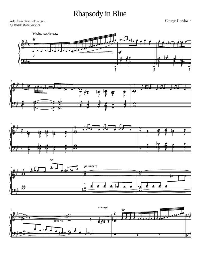 Gershwin Rhapsody in Blue Piano Solo | PDF | Sports | Entertainment ...