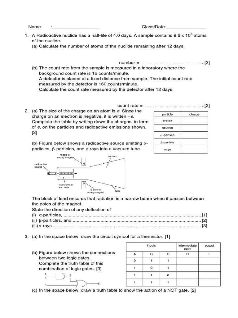 Radioactive Worksheet IGCSE | PDF | Radioactive Decay | Atoms