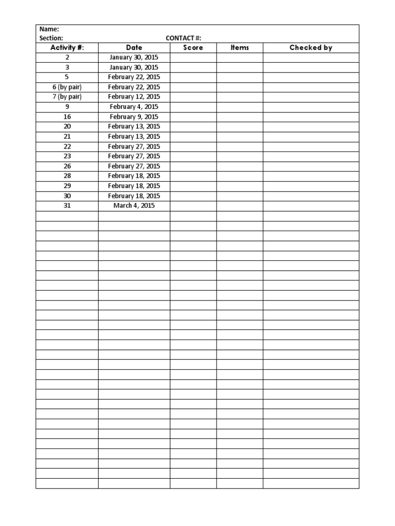 Score Sheet Layout | PDF
