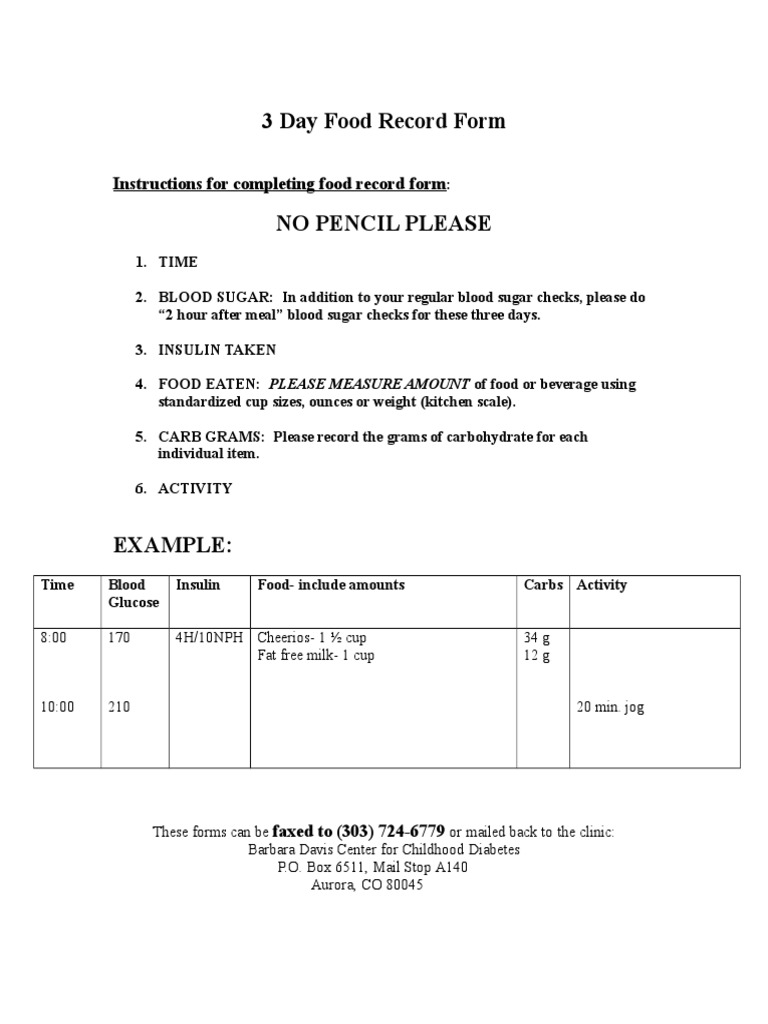 Instructions For Completing Food Record Form | PDF