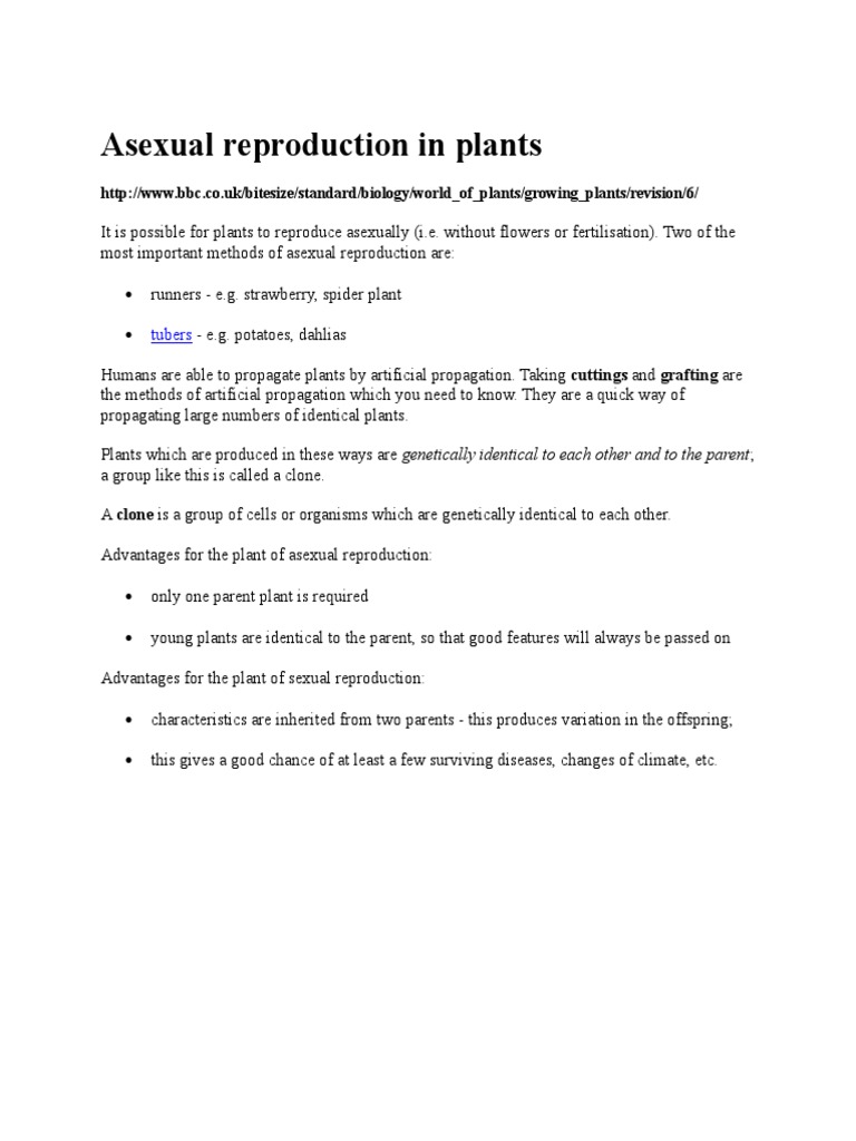 Asexual Reproduction in Plants | PDF | Sexual Reproduction | Reproduction