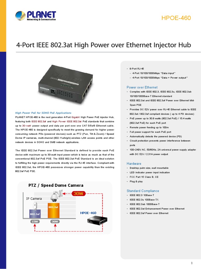 4-Port IEEE 802.3at High Power Over Ethernet Injector Hub: HPOE-460 ...