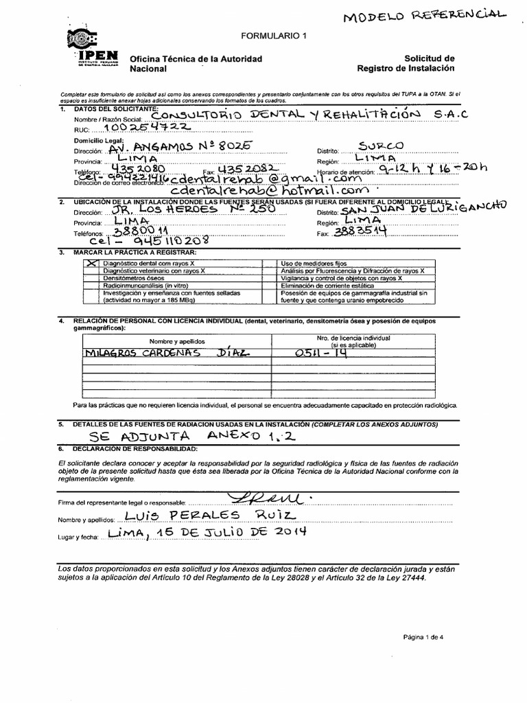 Modelo Referencial de Formato Llenado para Registro RX Dental PDF | PDF ...