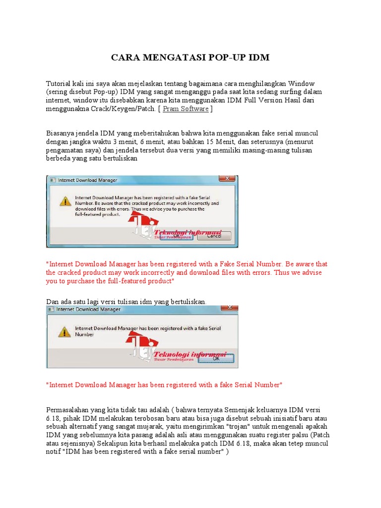 Cara Mengatasi Pop-Up Idm | PDF