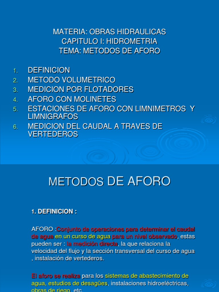 Metodos de Aforo | Descarga (hidrología) | Río