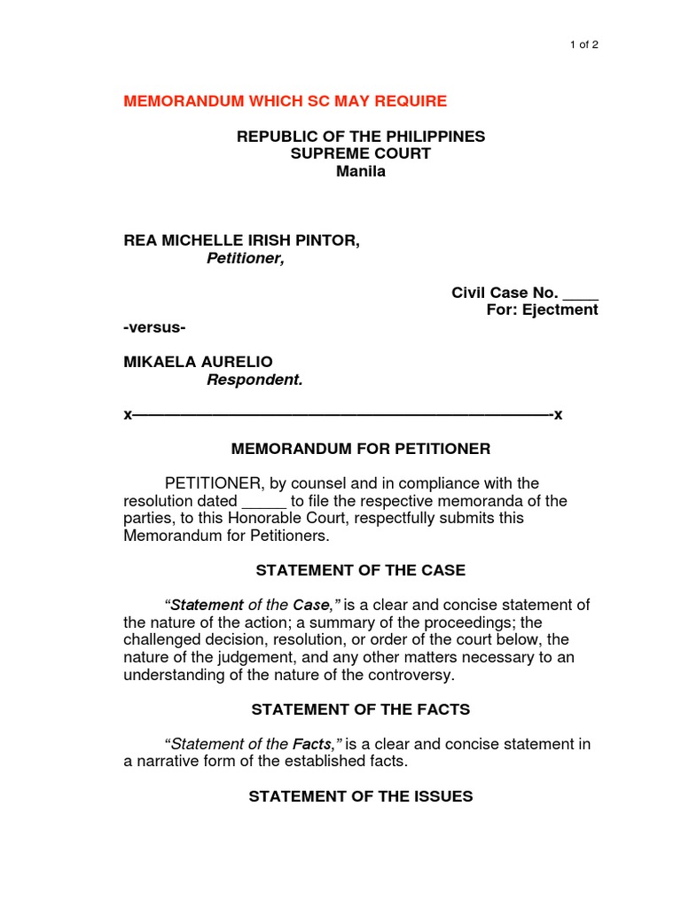 Supreme Court Memorandum for Ejectment | PDF | Supreme Court Case Law ...