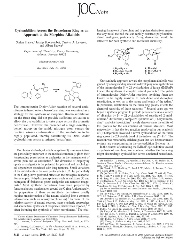 Cycloaddition Across The Benzofuran Ring As An Approach To The Morphine ...