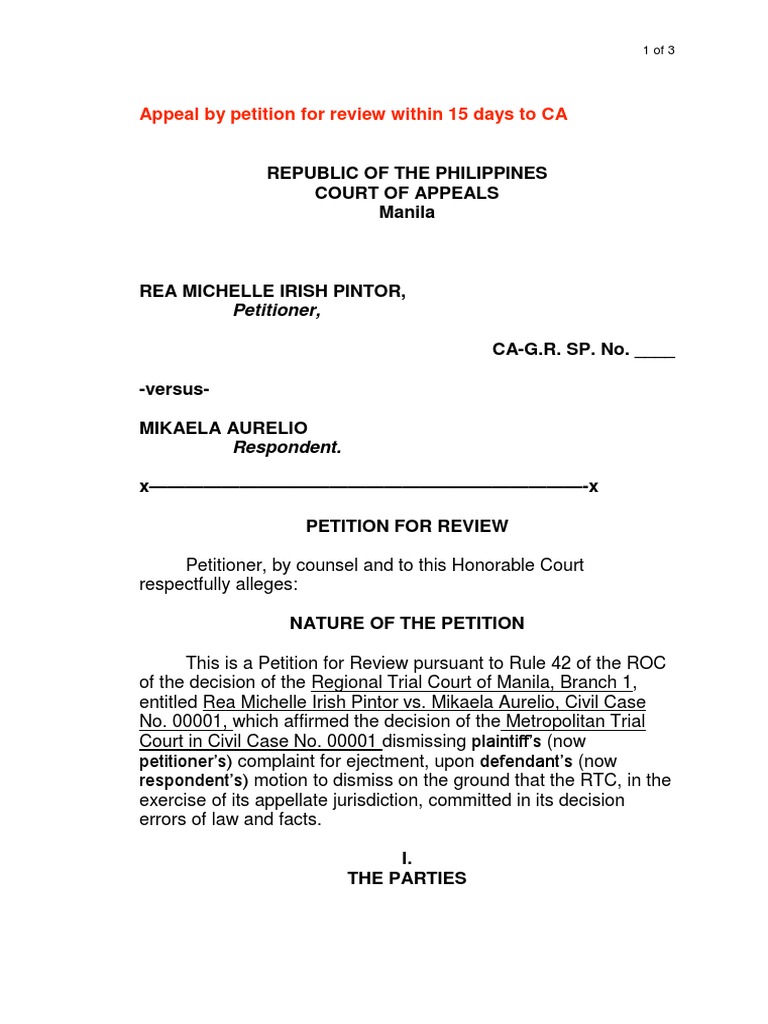 Petition For Review | PDF | Lawsuit | Legal Procedure
