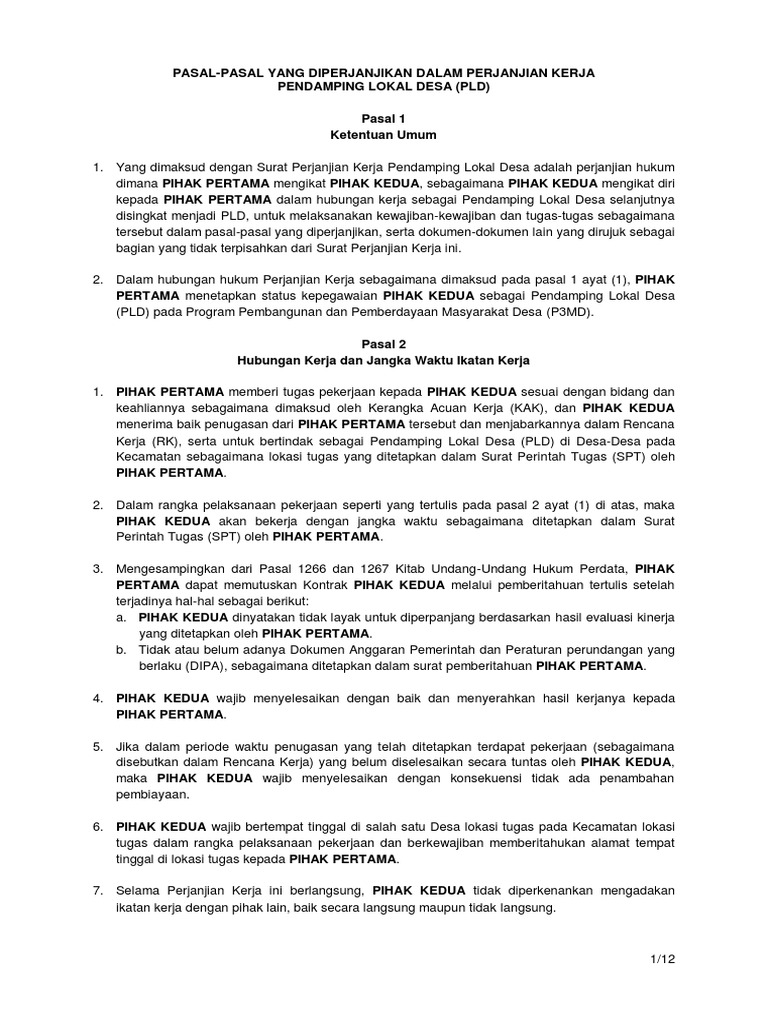 Pasal-Pasal Yang Diperjanjikan (PLD) | PDF