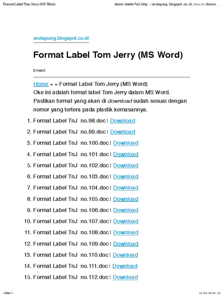 Format Label Tom Jerry (MS Word) | PDF