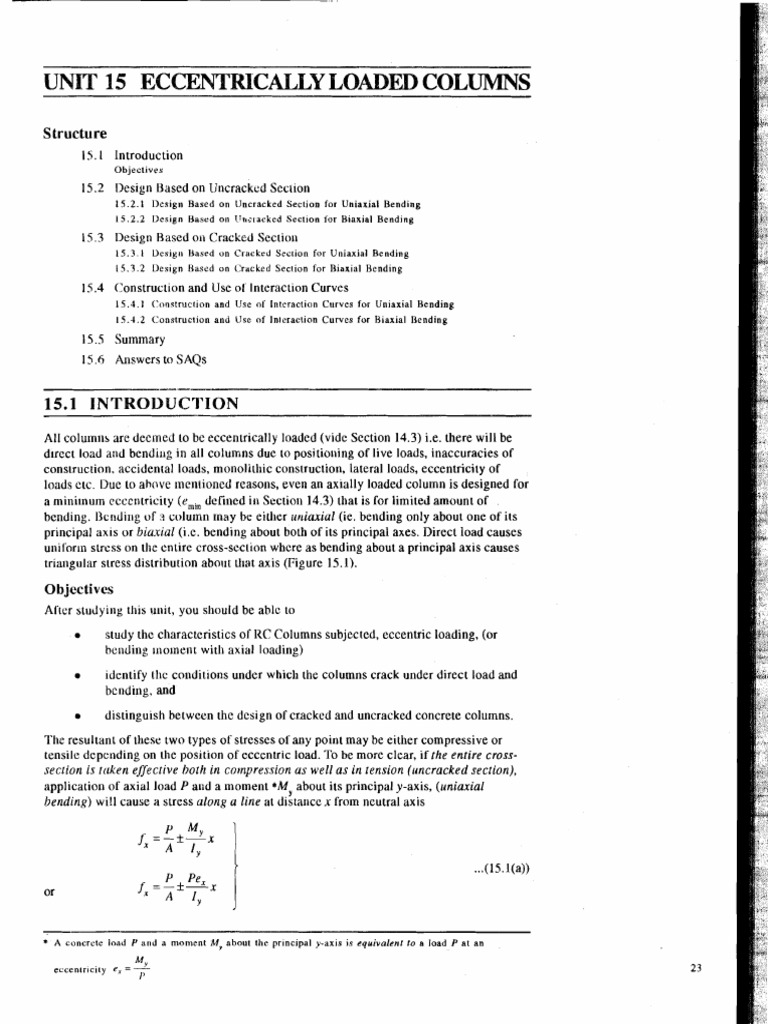 Eccentrically Loaded Column Design | PDF | Bending | Stress (Mechanics)