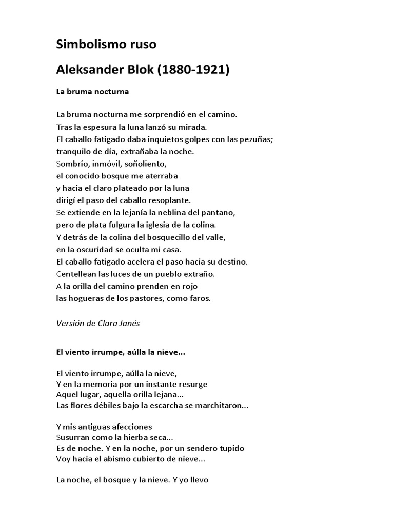 Simbolismo ruso: La poesía de Blok, Gumilev y Ajmatova | PDF | Naturaleza