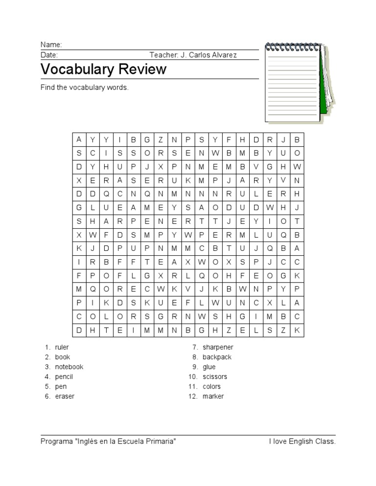 School Supplies Wordsearch | PDF