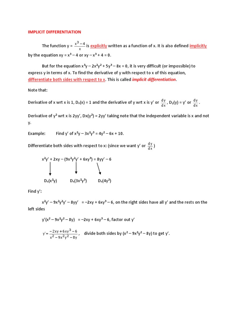 Explicitly Implicitly: Implicit Differentiation | PDF | Derivative ...
