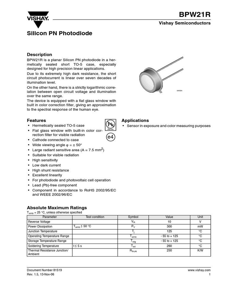 Silicon PN Photodiode: BPW21R Technical Data Sheet | PDF | Disclaimer ...