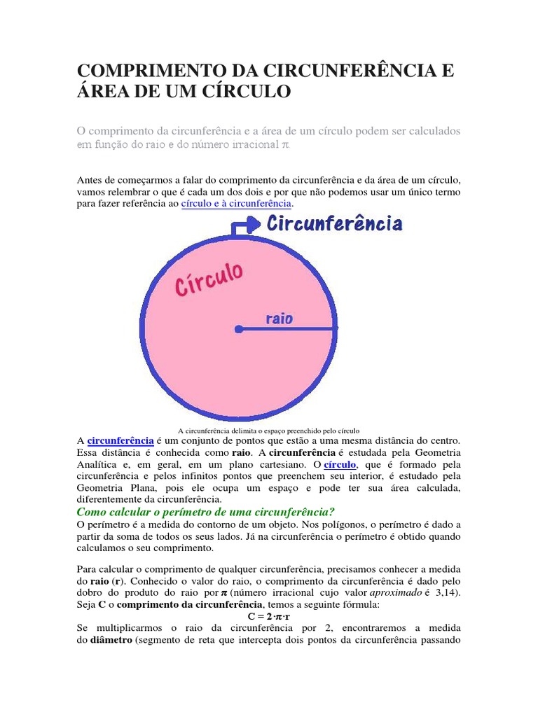 Cálculo de Área e Comprimento do Círculo | PDF | Área | Círculo