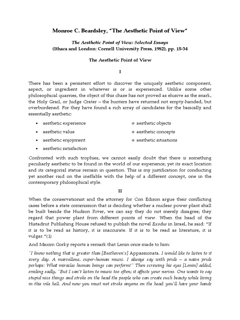 Monroe C. Beardsley, “the Aesthetic Point of View“ | Aesthetics | Reason