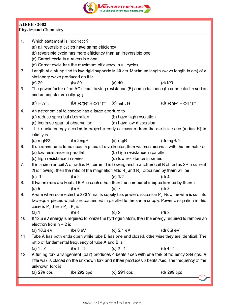 AIEEE 2002 Question Paper | PDF | Electron | Force